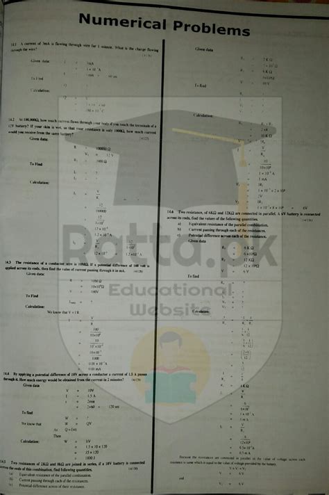 10th Physics Chapter 14 Numerical Problems Matric Physics Notes Rattapk