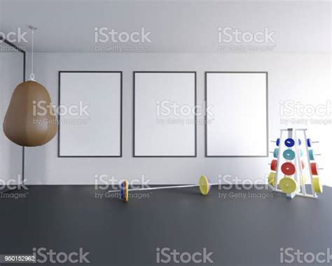 장면 3 차원 일러스트 레이 션 스포츠 체육관 피트 니스 스포츠 주식 템플릿 타일 트레이너 다 보기 벽 화이트를 모의 간판에 대한 스톡 사진 및 기타 이미지 Istock