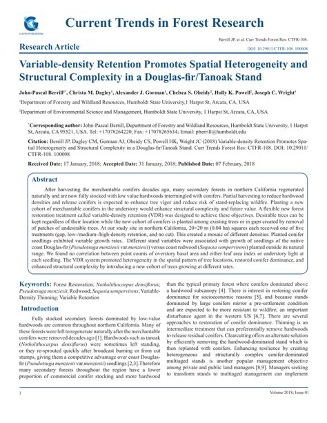 Pdf Variable Density Retention Promotes Spatial Heterogeneity And