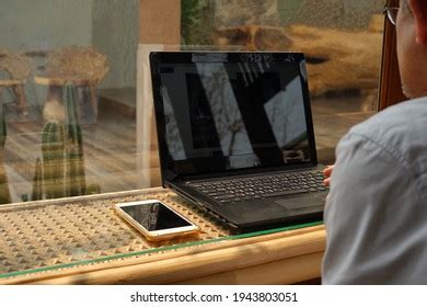 Back Side Old Man Using Computer Stock Photo Shutterstock