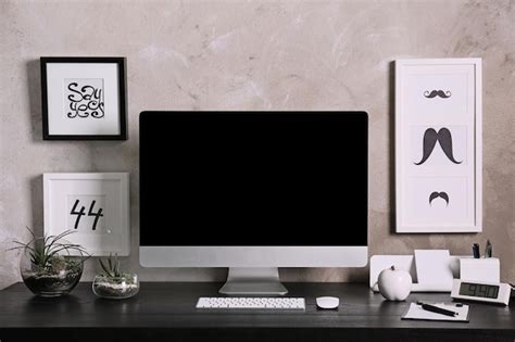 Premium Photo Workplace With Computer On Table In Modern Room