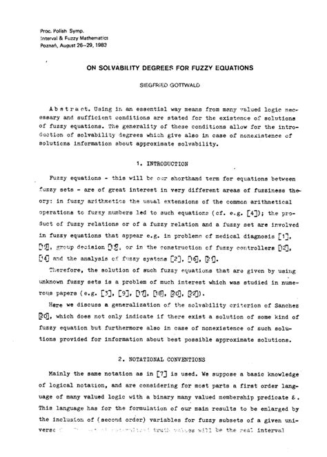 Pdf On Solvability Degrees For Fuzzy Equations