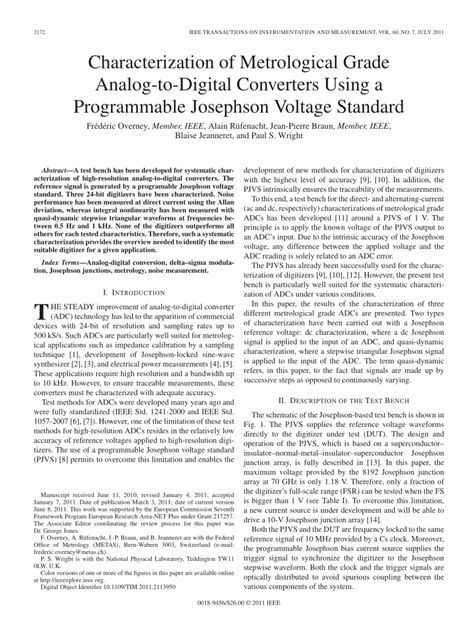 Pdf Characterization Of Metrological Grade Analog To Digital Converters Using A Programmable