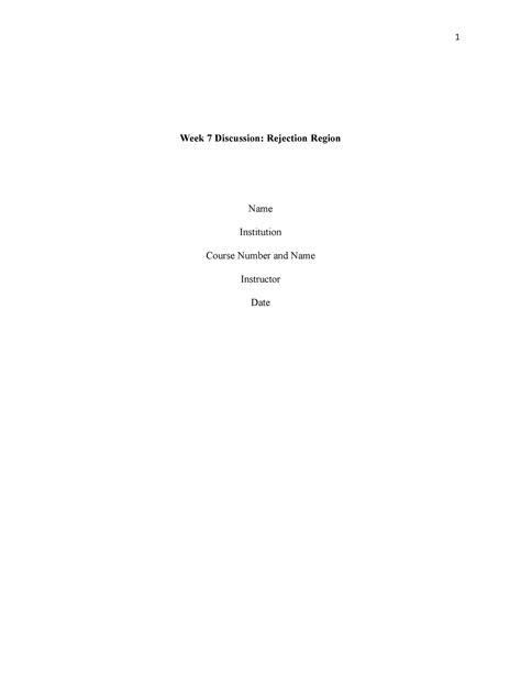 The Null And Alternative Hypotheses In A Rejection Region Week 7 Discussion Rejection Region