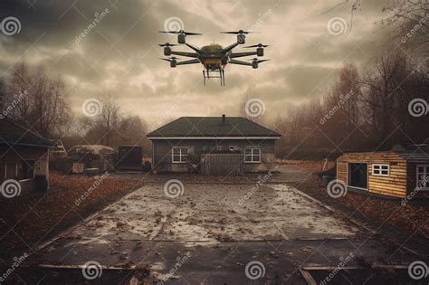 Drone Hovering Over A Delivery Landing Pad Stock Illustration Illustration Of Delivery