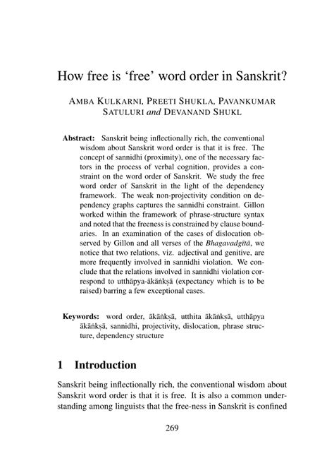 Pdf How Free Is Free Word Order In Sanskrit
