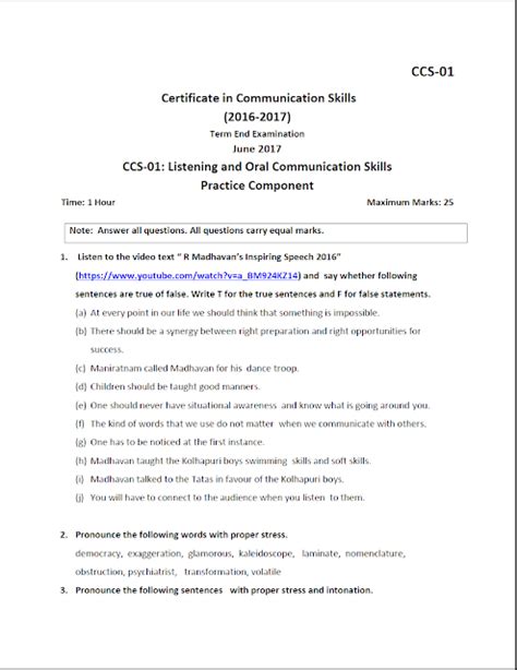 Ospu Ccs Listening And Oral Communication Skills Practice Component June 2017 Question Paper
