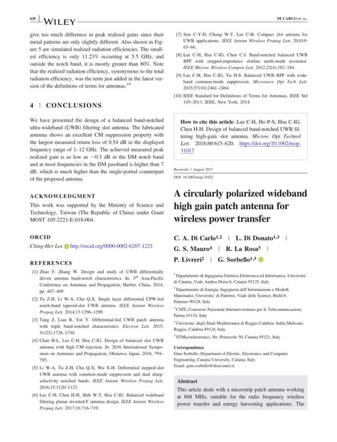 Pdf A Circularly Polarized Wideband High Gain Patch Antenna For