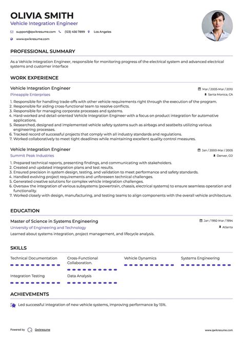10 Vehicle Integration Engineer Resume Samples And Templates For 2025