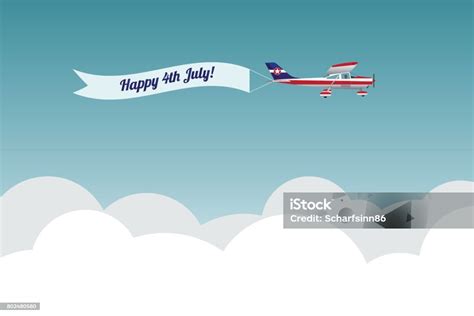 비행기 배너 행복 한 독립 날입니다 벡터 일러스트 레이 션 7월 4일에 대한 스톡 벡터 아트 및 기타 이미지 7월 4일 공휴일 국경일 Istock