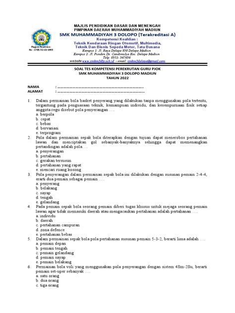 Soal Tes Pjok Pdf