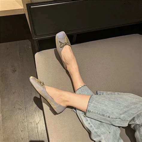 Badu Bg Дамски балетни обувки с плосък лък и плитка уста с квадратни пръсти Сладко меко дъно