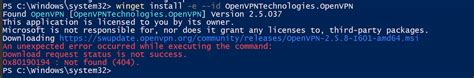 Package Issue 0x80190194 Not Found Openvpntechologiesvpn · Issue