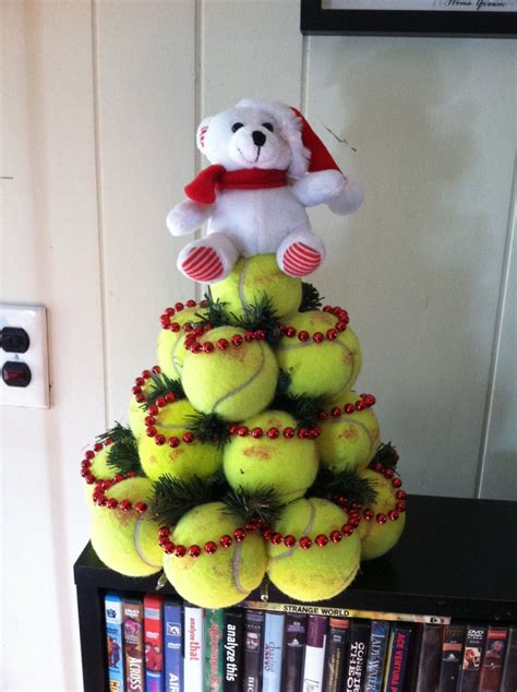 Christmas Tennis Ball Tree Made By Hubby Tennis Christmas Christmas Crafts Tennis Christmas Tree