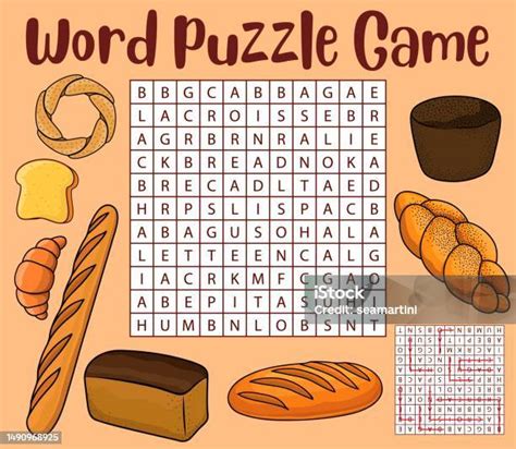 Bread Bakery Food Word Search Game Worksheet Stock Illustration
