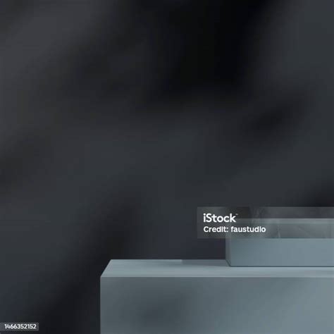 장면 모형 검은 벽과 그림자 3d 렌더링이 있는 사각형의 최소 회색 직사각형 연단 강단에 대한 스톡 사진 및 기타 이미지 강단 검은색 햇빛 Istock