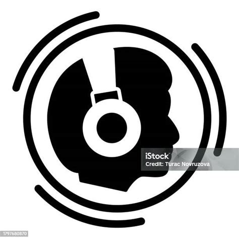 원 솔리드 아이콘 사운드 디자인 개념 흰색 배경에 헤드셋 벡터 기호를 착용 헤드폰을 쓴 남자 글리프 스타일 아이콘 모바일 개념 웹 디자인 벡터 그래픽 Mp3 플레이어에 대한