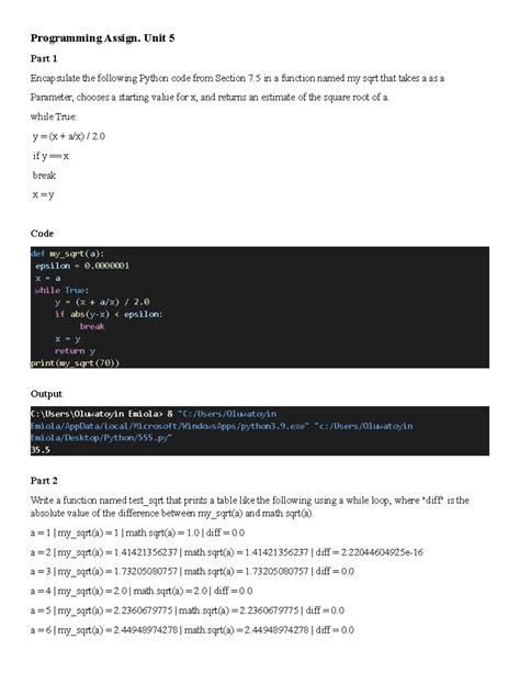 Cs1101 Programming Fundamental Assignment Unit 5 Programming Assign