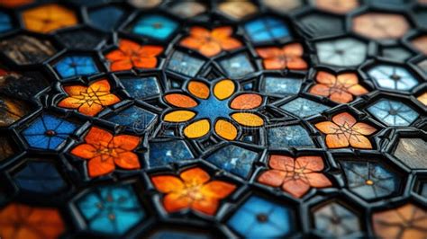 A Vibrant Intricate Mosaic Featuring Floral Patterns And Geometric Designs Stock Illustration