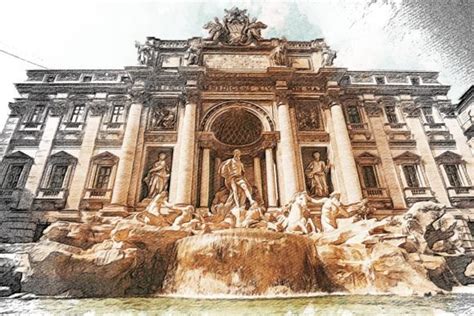 Trevi Fountain View Color Sketch Graphic By Poster Boutique Creative Fabrica