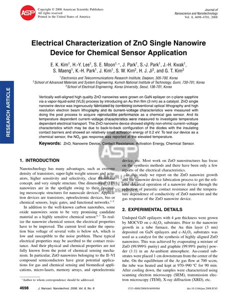 Pdf Electrical Characterization Of Zno Single Nanowire Device For Chemical Sensor Application