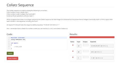Collatz Sequence Using C The Collatz Sequence Is