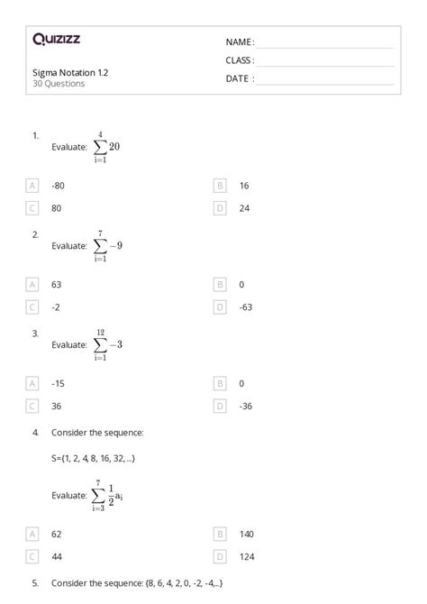 50 Sigma Notation Worksheets For 11th Class On Quizizz Free And Printable