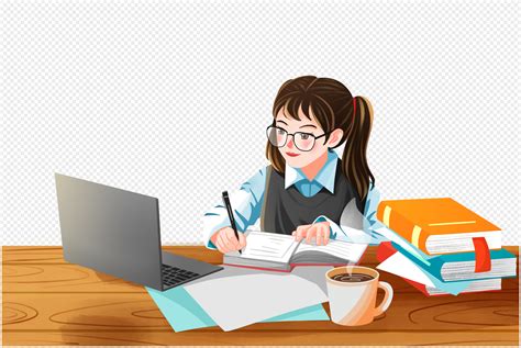 공부하는 소녀 Png 일러스트 무료 다운로드 Lovepik