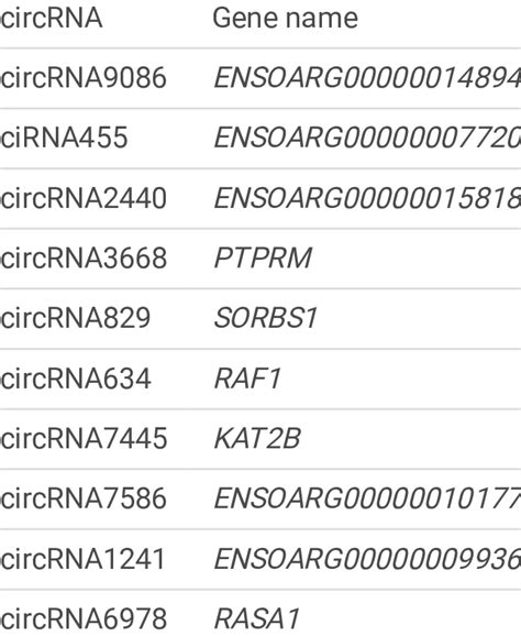 The Ten Circular Rnas Circrnas And Their Corresponding Gene Names