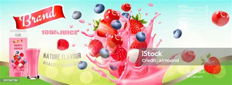 딸기와 Splashing 액체 신선한 주스입니다 광고 개념입니다 디자인 서식 파일입니다 벡터입니다 건강한 식생활에 대한 스톡 벡터 아트 및 기타 이미지 Istock