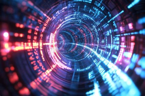 A Mesmerizing 3d Rendered Data Tunnel Composed Of Swirling Neon Binary