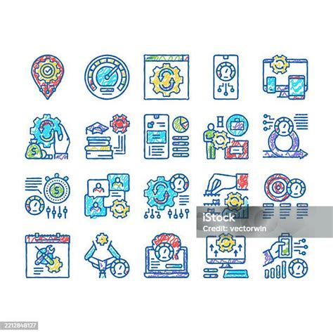 Optimize Operations Set Icons Hand Drawn Stock Illustration Download Image Now Analyzing