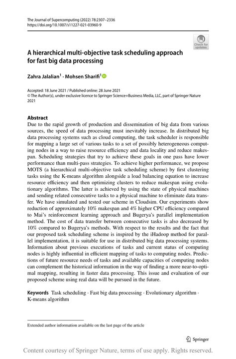 A Hierarchical Multi Objective Task Scheduling Approach For Fast Big
