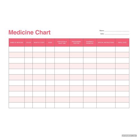 Free Medication Chart Printable Simple And Easy Printables For Everyone