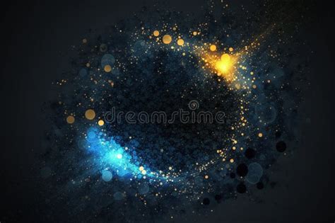 синие частицы художественный фон с блестящими синими и золотыми частицами на темном фоне создан