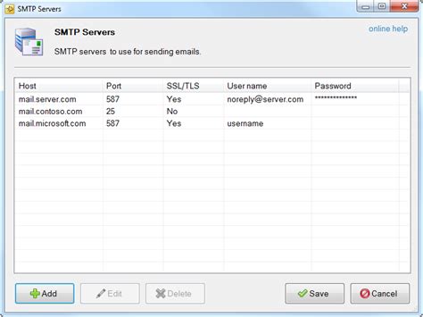 SMTP Servers Dialog How To Add Edit Delete SMTP Servers For Sending E Mail Notifications In