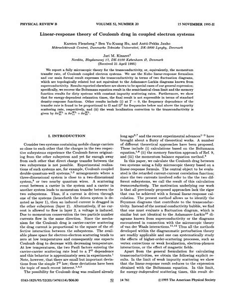 Pdf Linear Response Theory Of Coulomb Drag In Coupled Electron