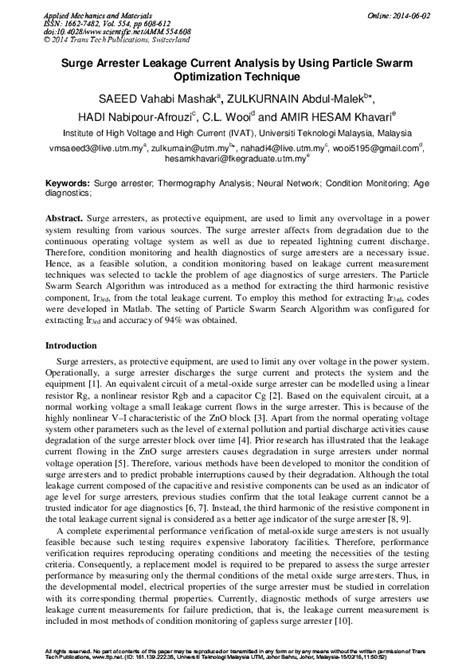 Pdf Surge Arrester Leakage Current Analysis By Using Particle Swarm Optimization Technique