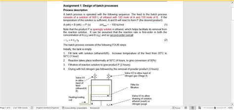 Assignment 1 Design Of Batch Processes Process