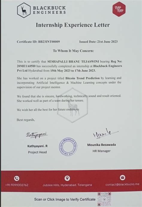 Completed Bitcoin Trend Prediction Internship With Blackbucks Bhanu