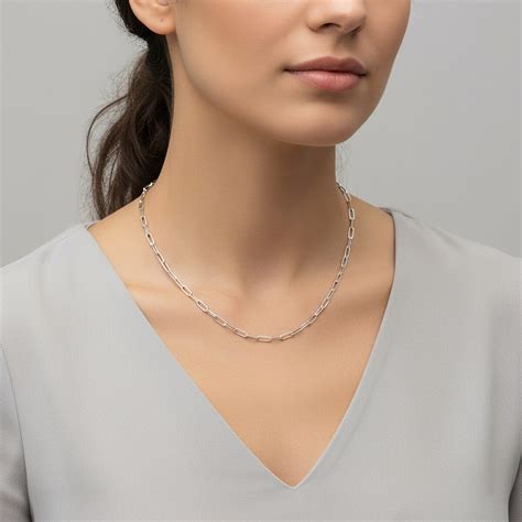 Buy Italian Rhodium Over Sterling Silver 220mm Paper Clip Chain
