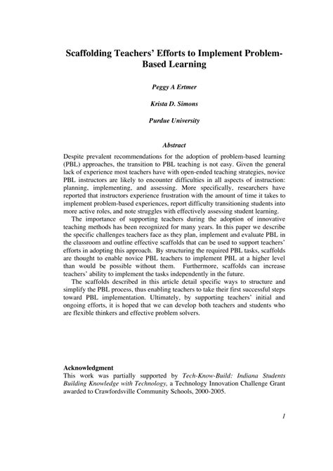 Pdf Scaffolding Teachers Efforts To Implement Problem Based Learning