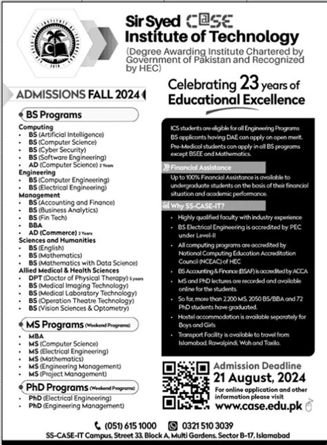 Admission Open In Sir Syed Case Institute Of Technology 2024