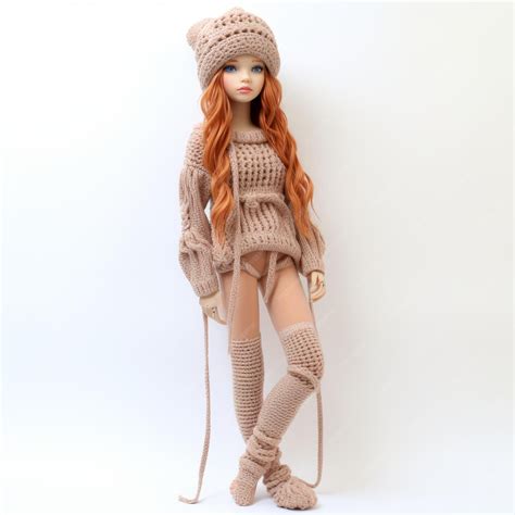 Premium Photo Knitted 3d Chloe A Doll With Long Red Hair And