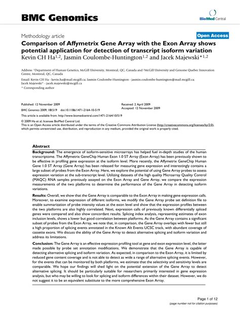 Pdf Comparison Of Affymetrix Gene Array With The Exon Array Shows
