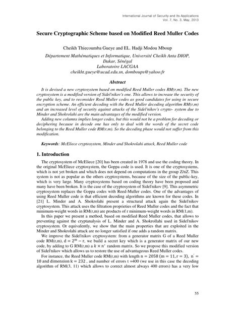 Pdf Secure Cryptographic Scheme Based On Modified Reed Muller Codes