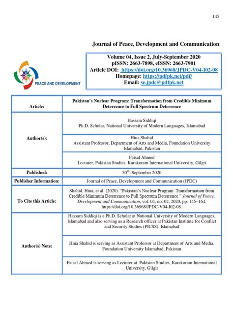 Pakistans Nuclear Program Transformation From Credible Minimum Pdf Deterrence Theory Crime