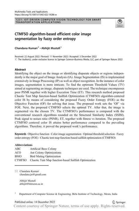 ctmfso algorithm based efficient color image segmentation by fuzzy