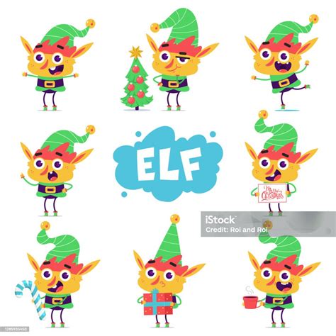 귀여운 크리스마스 엘프 벡터 만화 캐릭터는 흰색 배경에 고립 설정 꼬마 요정에 대한 스톡 벡터 아트 및 기타 이미지 꼬마 요정 모자 모자류 산타 클로스 Istock