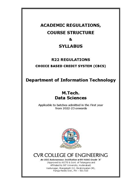 Ds I Mtech R22 Syllabus Academic Regulations Course Structure And Syllabus R 22 Regulations